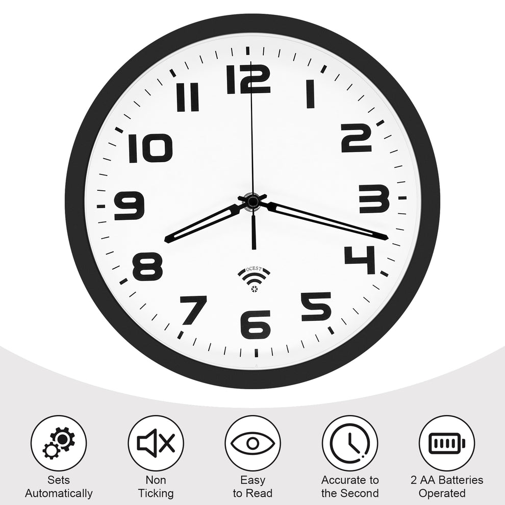 OCEST 10-inch Smart Wi-Fi Analog Wall Clock, Auto Time & DST, Silent N